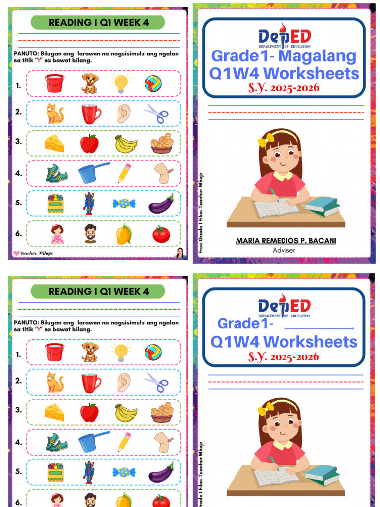 Grade 1 q1 Week 4 Worksheets Booklet - Free Grade 1 Files-Teacher Mhejz ...