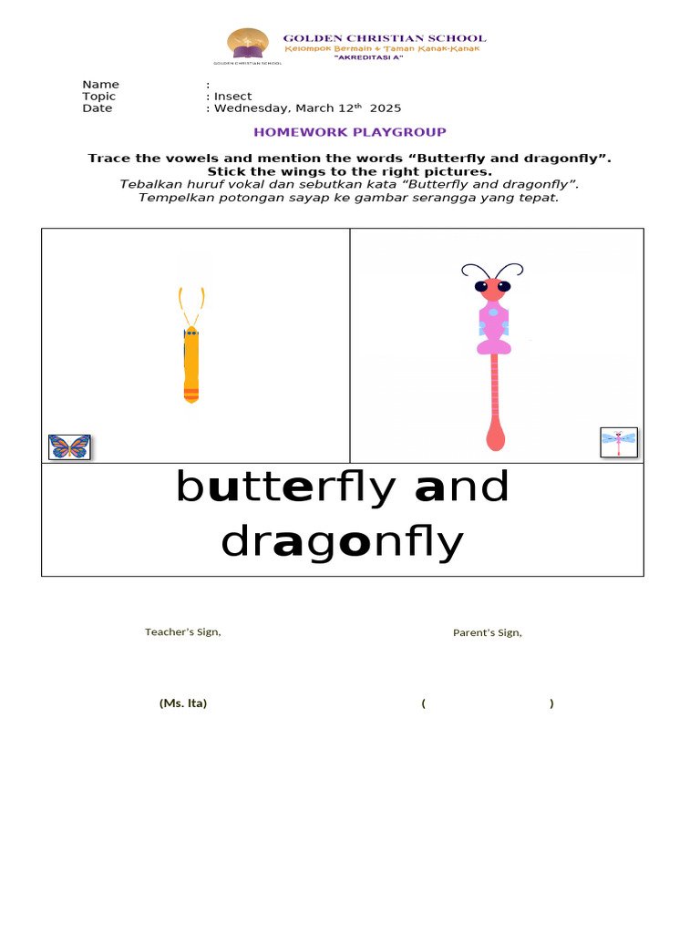 Homework Playgroup Topic Insect | PDF