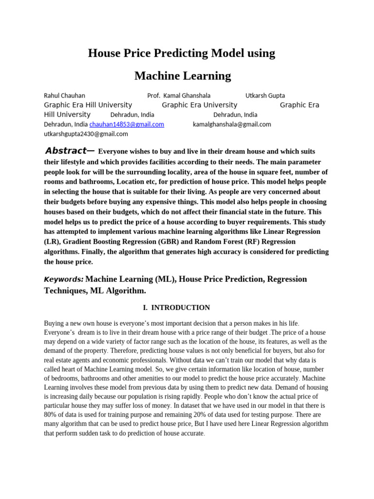 House Price Predicting Model Using | PDF | Linear Regression ...