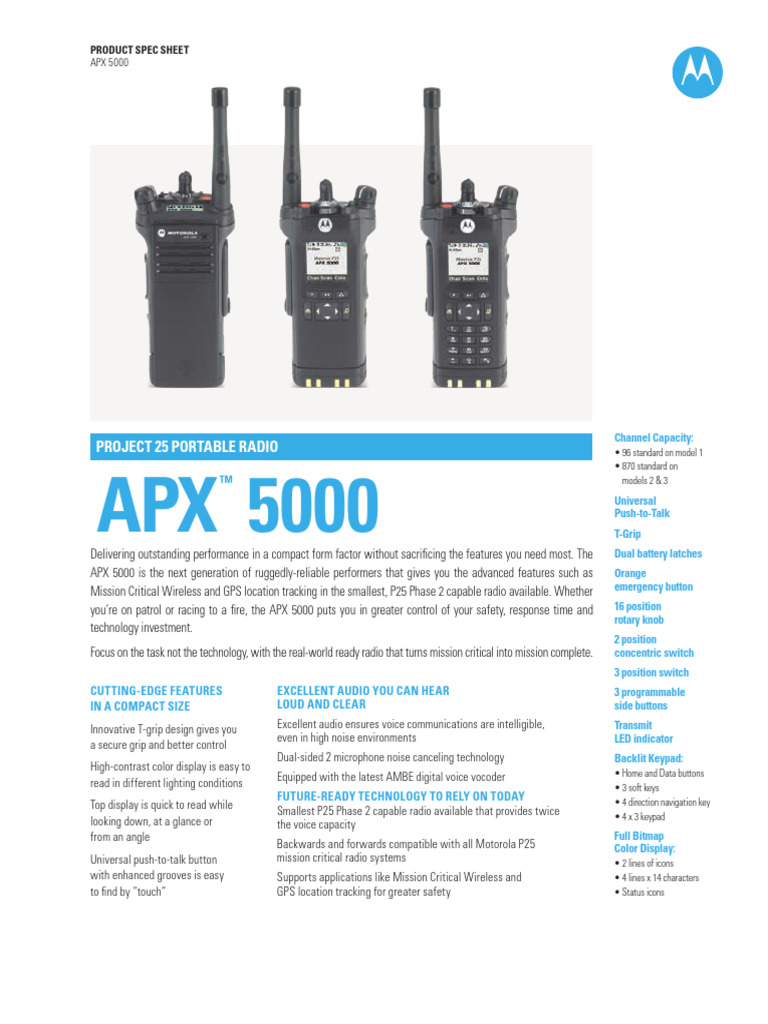 Mot Apx 5000 Spec Sheet en 011713 | PDF | Radio | Hertz