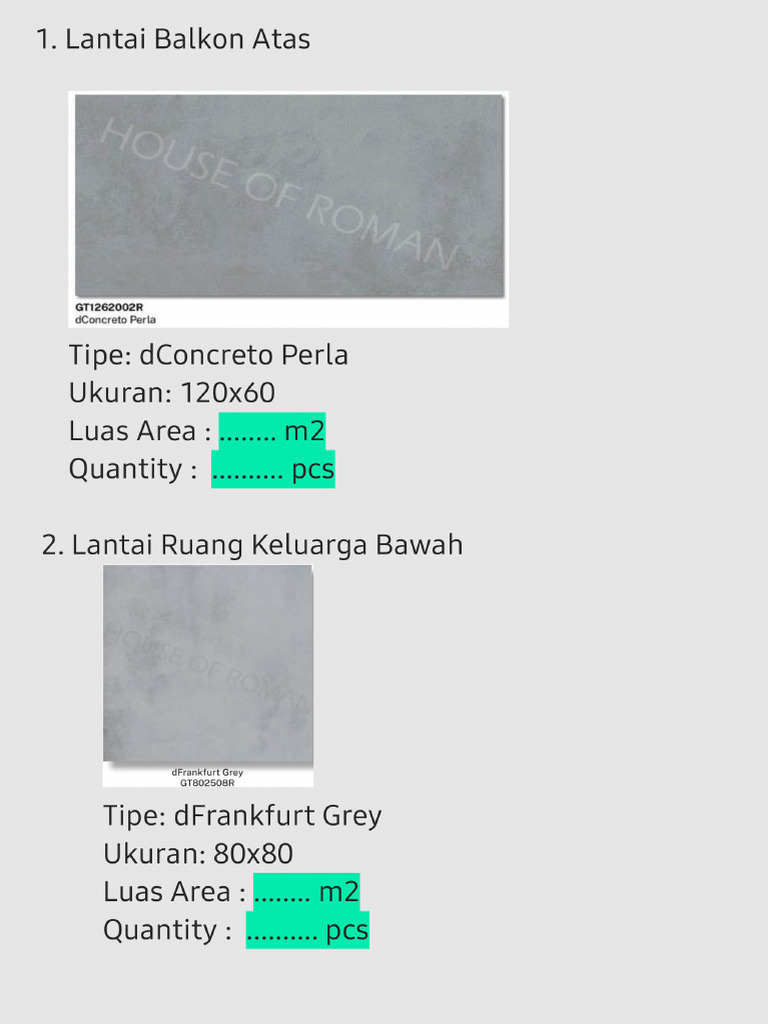 List Granit Rumah Deddy - 4juli25 | PDF