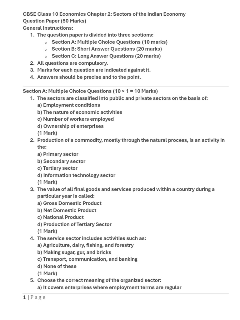 Class 10 Economics: Sectors Overview | PDF | Tertiary Sector Of The ...