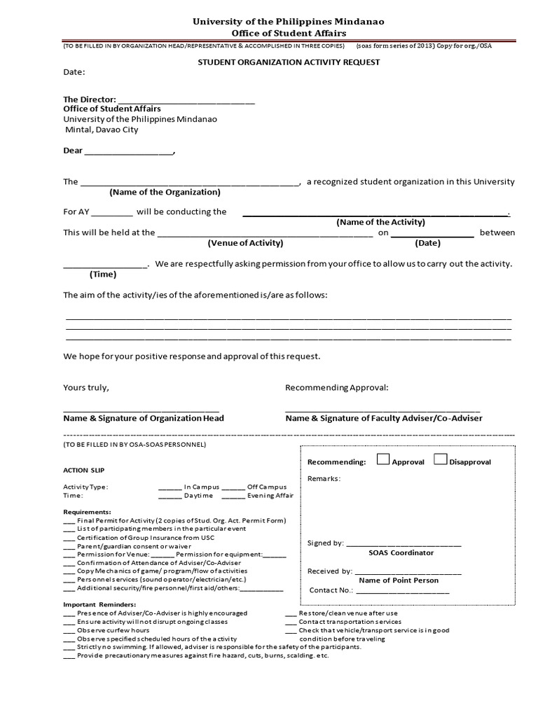 Student Organization Activity Request Form | PDF