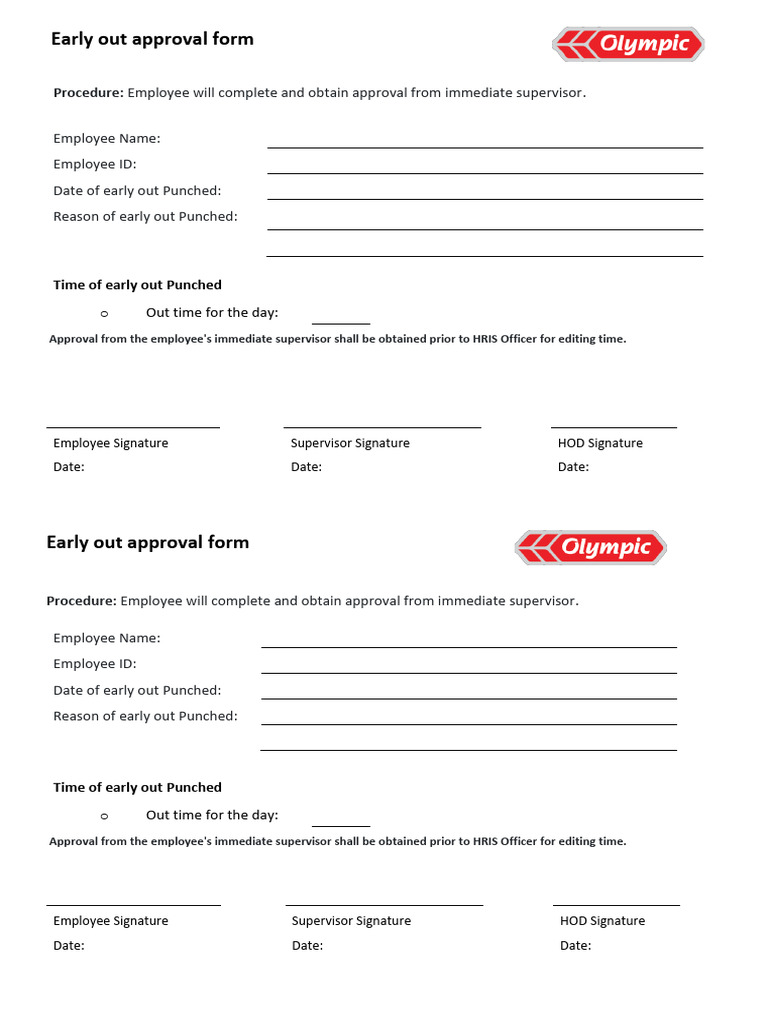 Early Out Approval Form Template | PDF