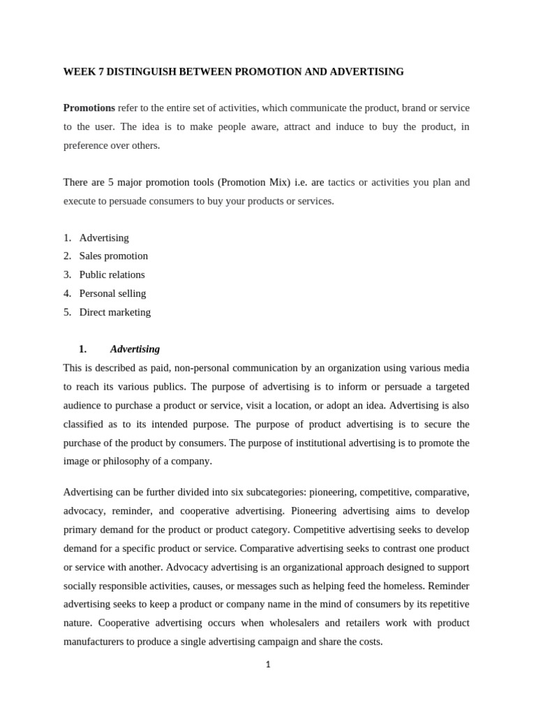 Week 7 Distinguishing Between Promotion and Advertising | PDF ...