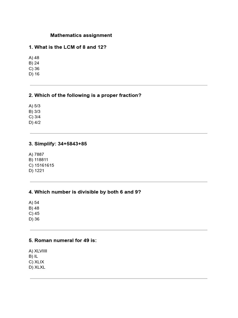 Mathematics Assignment 1 | PDF
