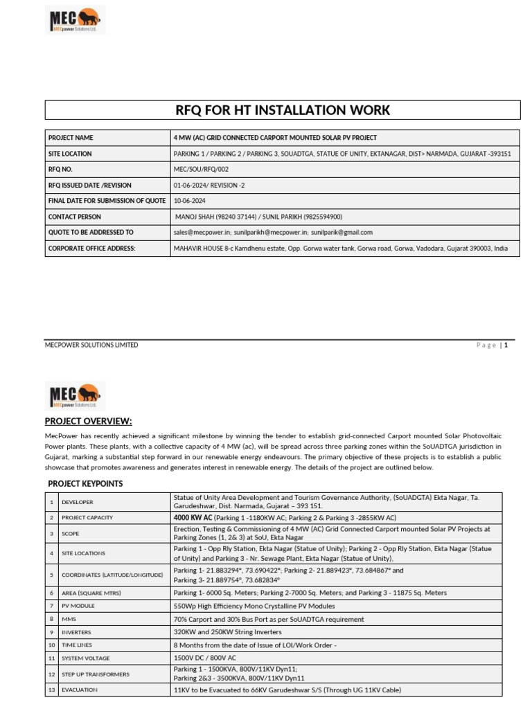 R2 - RFQ - HT Installation Work | PDF | Transformer | Electrical Wiring