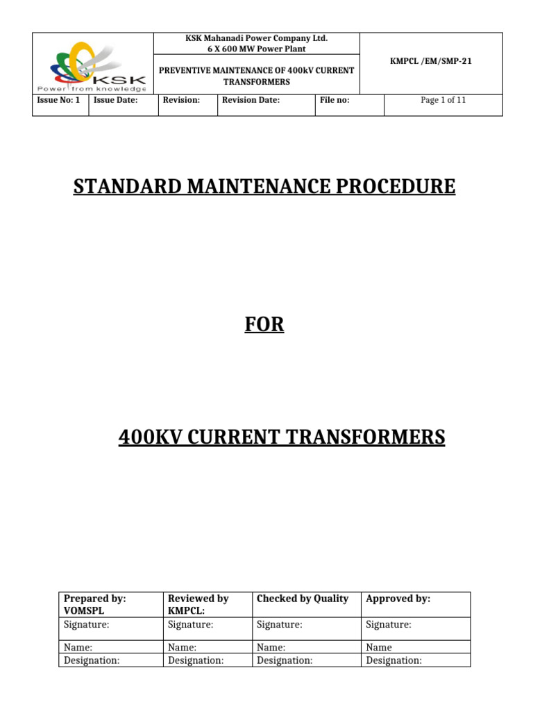 Preventive Maintenance of 400kV Current Transformers | PDF | Transformer | Electrical Components