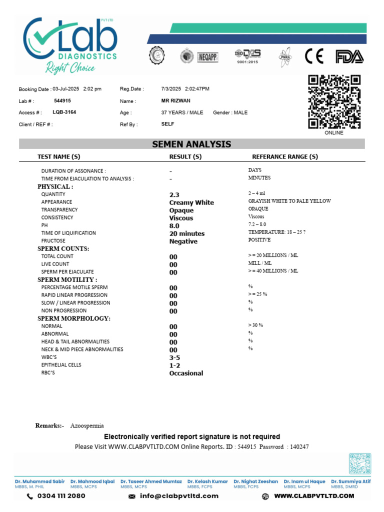 Semen Analysis (ST) | PDF | Reproductive System | Demographic Economics