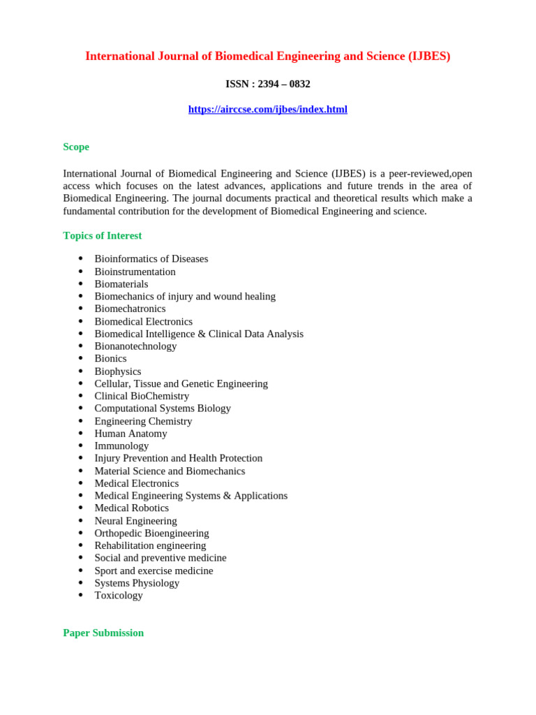 IJBES: Biomedical Engineering Journal | PDF