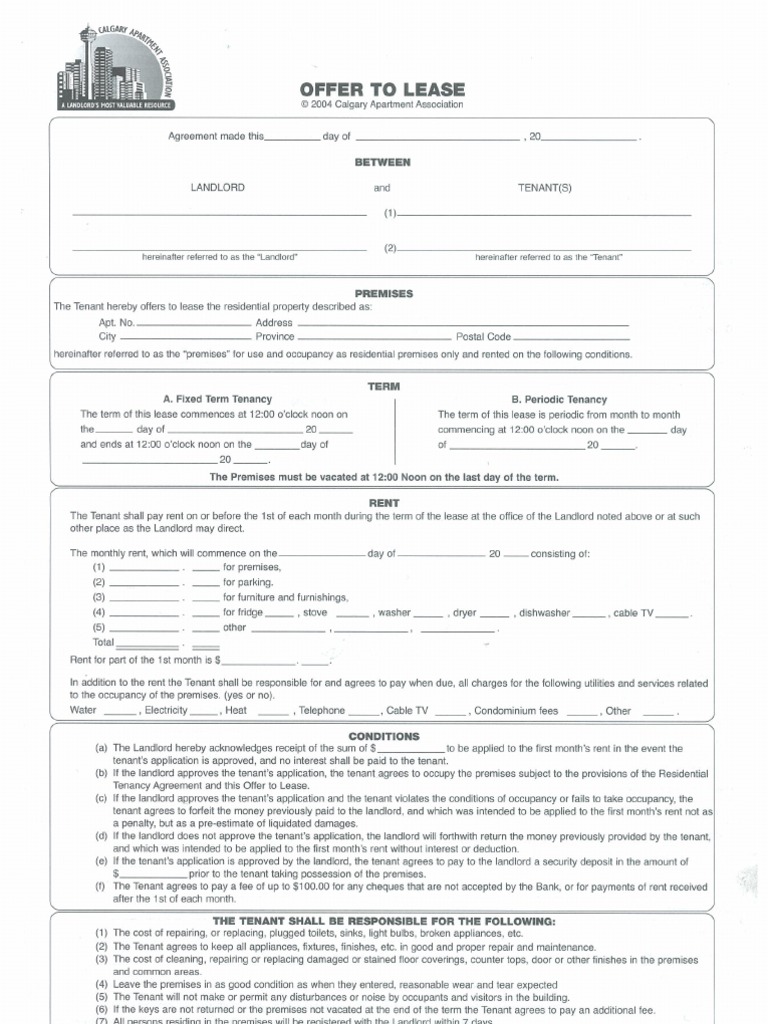 Alberta Residential Offer To Lease | PDF | Real Estate Law | Business