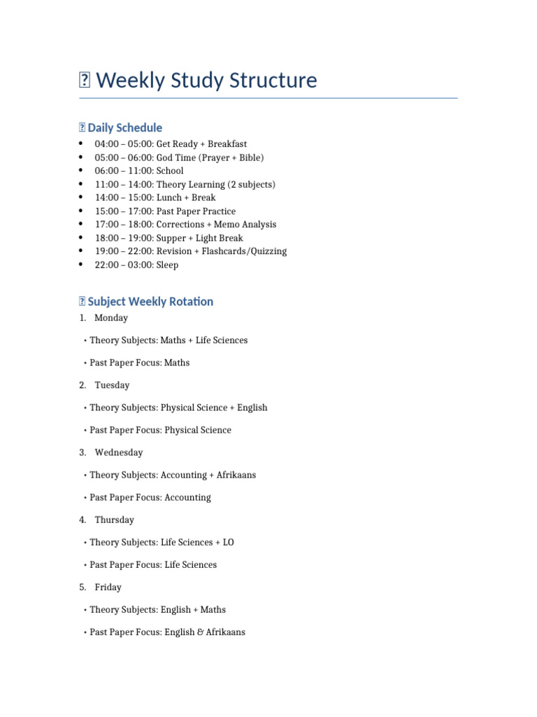 Weekly Study Schedule and Goals | PDF