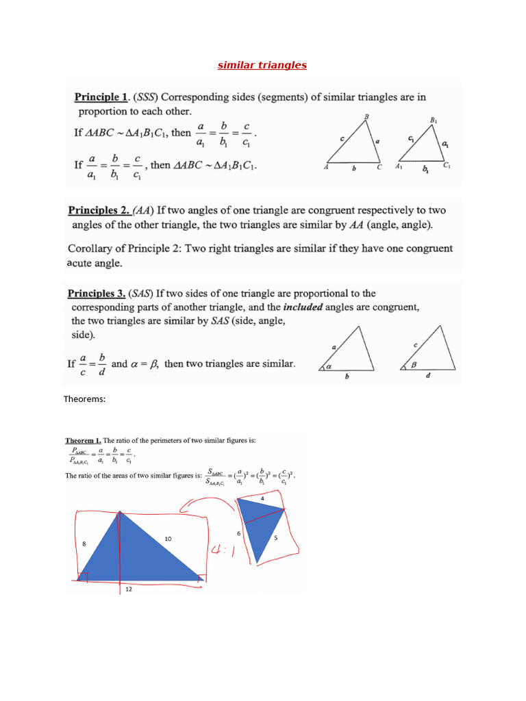 Similar Triangles & Pythagorean Theorem | PDF | Triangle | Area