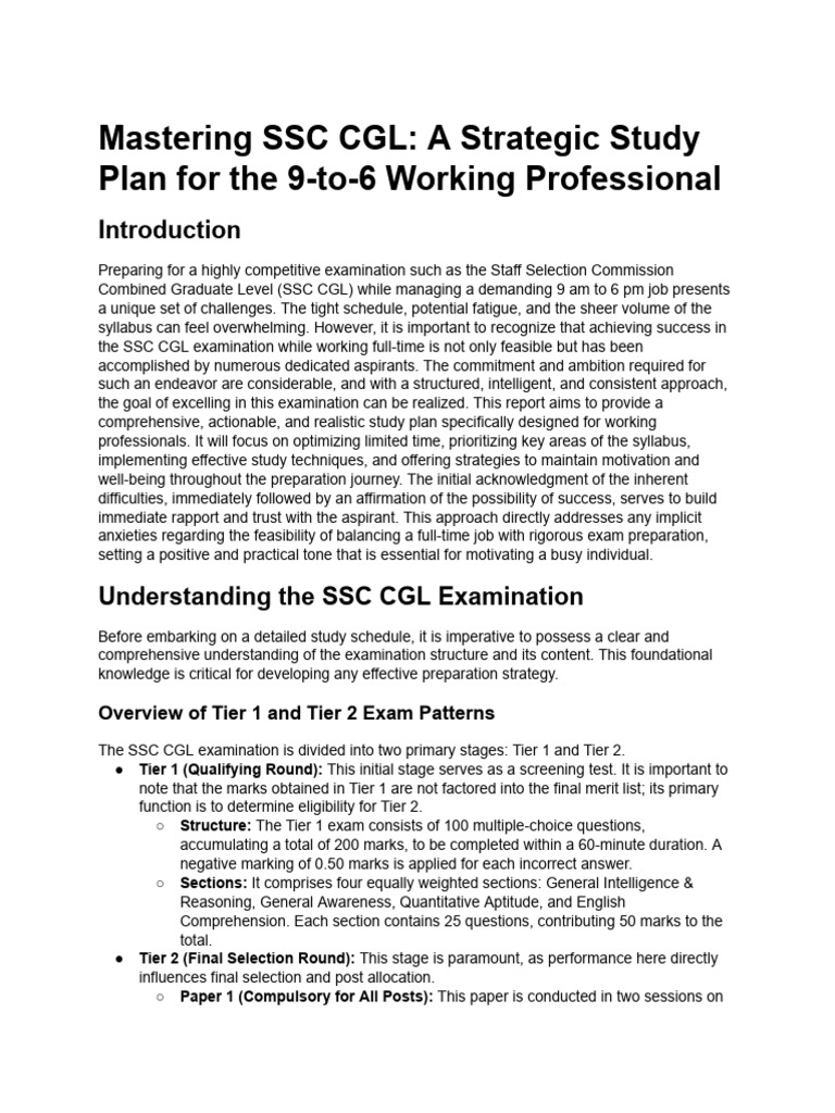 SSC CGL Study Schedule | PDF | Reading Comprehension | English Language
