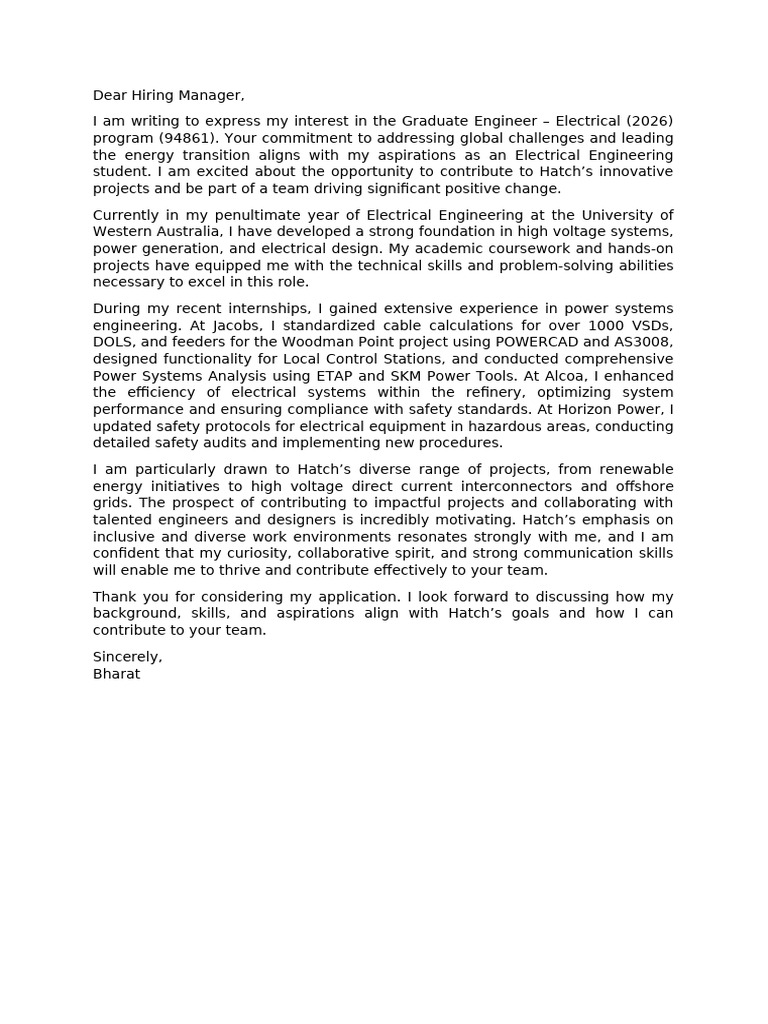 Application for Graduate Electrical Engineer | PDF
