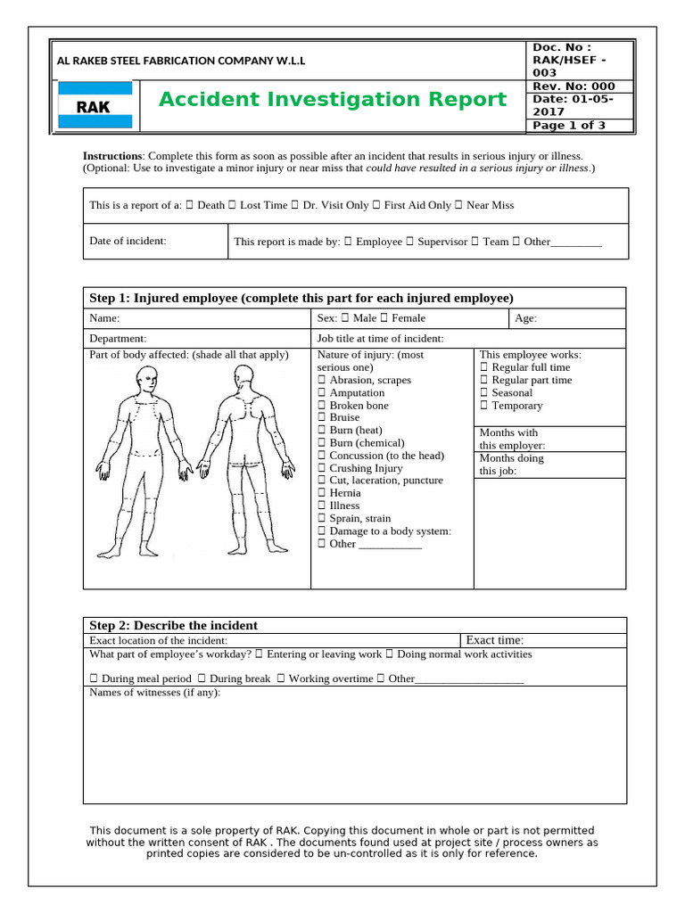 Accident Investigation Report Template | PDF | Personal Protective ...