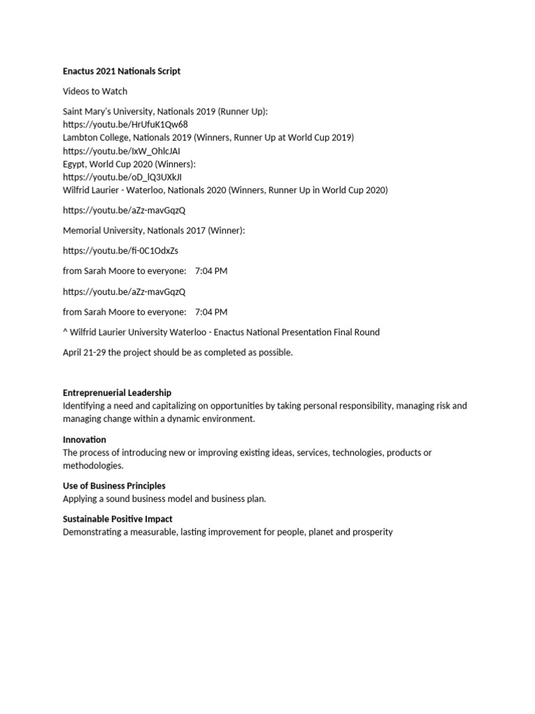 Enactus 2021 Nationals Script | PDF