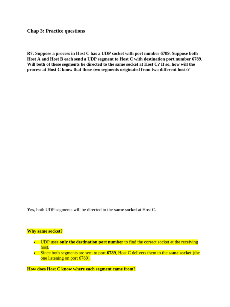 Chap 3 Practice Questions | PDF | Port (Computer Networking) | Network Socket