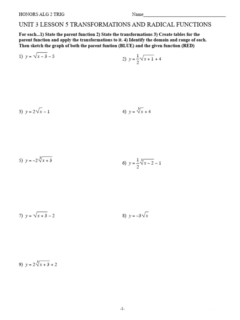 U3L5 ASSIGNMENT HON 2 TRIG - Transformations, Radical Functions, Graphs ...