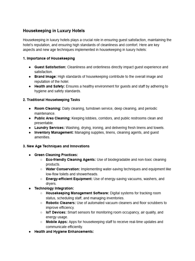 Luxury Hotel Housekeeping Essentials | PDF | Housekeeping ...