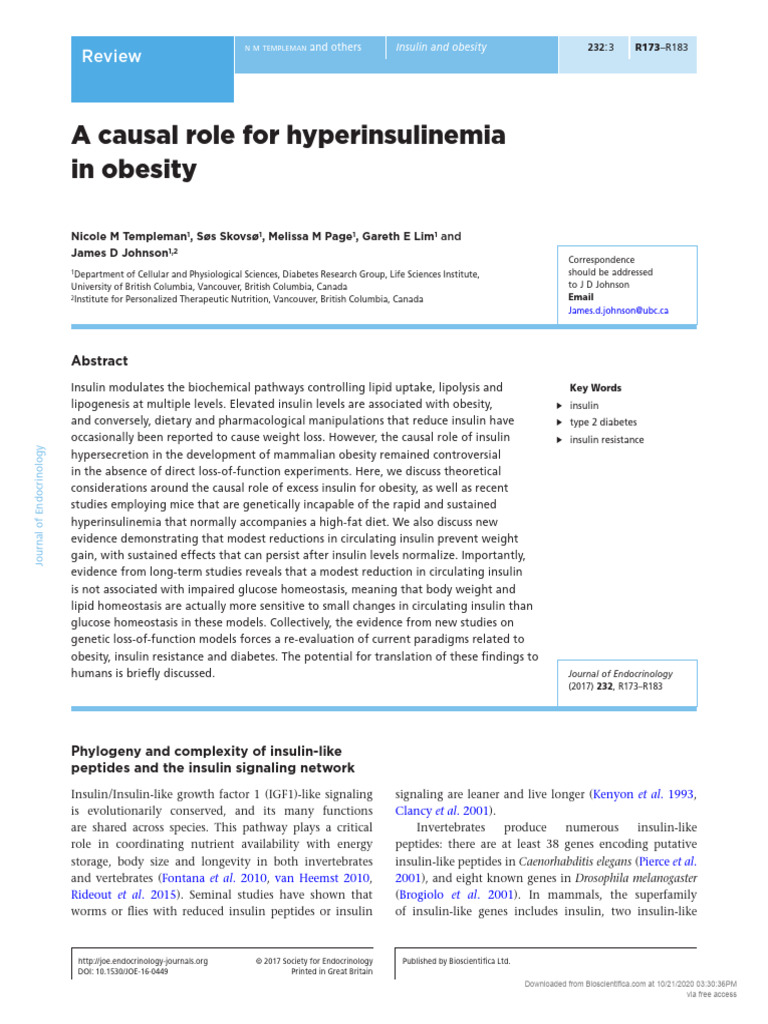 A Causal Role For Hyperinsulinemia in Obesity | PDF | Insulin ...
