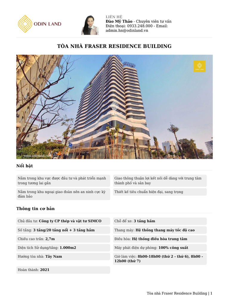 Mat Bang Cho Thue Toa Nha Fraser Residence Building | PDF