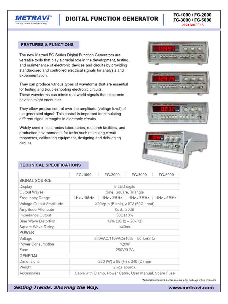 Metravi FG 1000 FG 2000 FG 3000 FG 5000 Function Generator Catalogue | PDF | Electrical ...