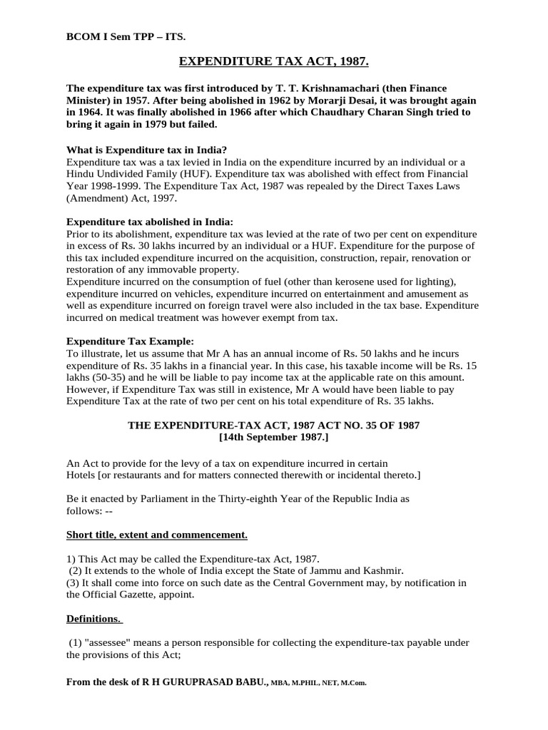 Expenditure Tax GP Notes | PDF | Income Tax | Taxes