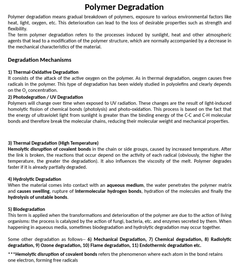 Understanding Polymer Degradation Types | PDF | Polymers | Biodegradation