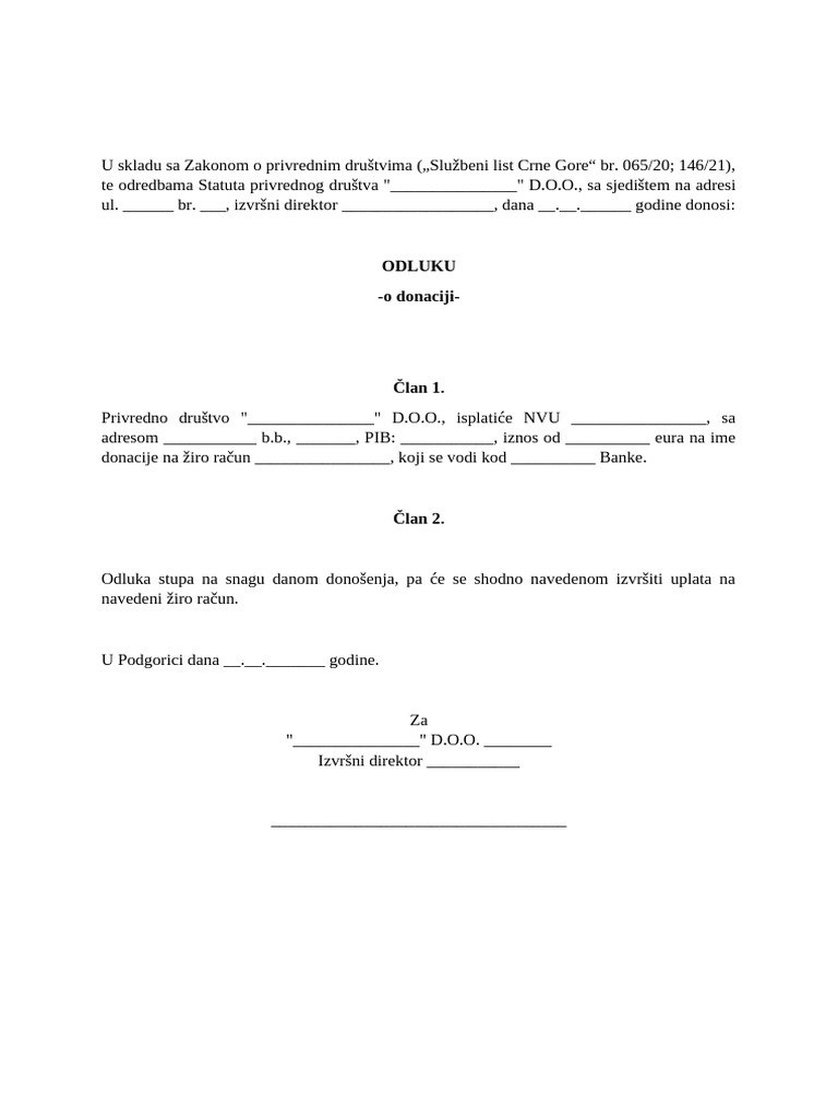 Odluka o Donaciji - Blanko | PDF