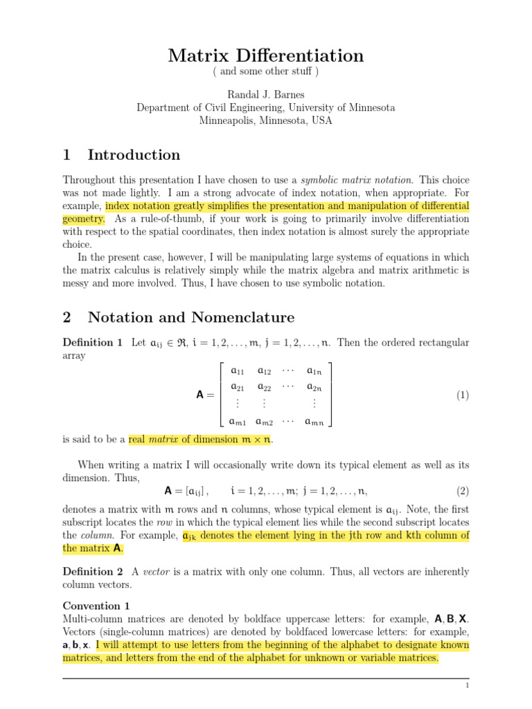 Matrix Calculus | PDF | Matrix (Mathematics) | Euclidean Vector