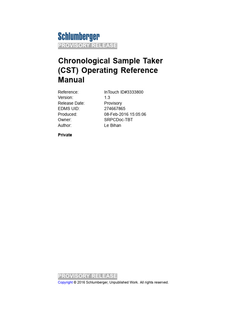 Chronological Sample Taker (CST) Wellsite Reference Manual | PDF
