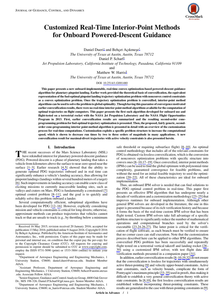 Customized Real-Time Interior-Point Methods - Acikmese | PDF | Mathematical Optimization | Force