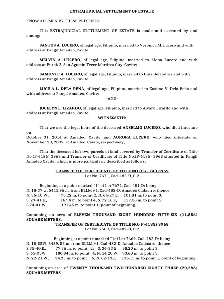 Extrajudicial Settlement of Estate | PDF | Inheritance | Justice