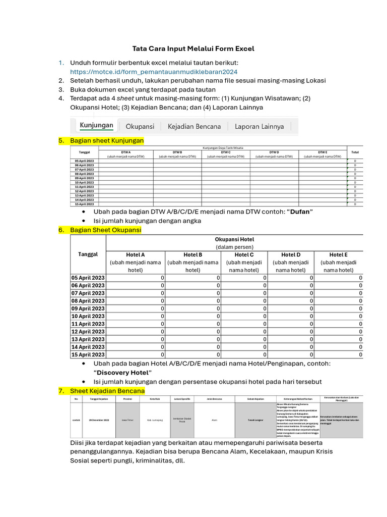 Panduan Input Form Excel Mudik 2024 | PDF