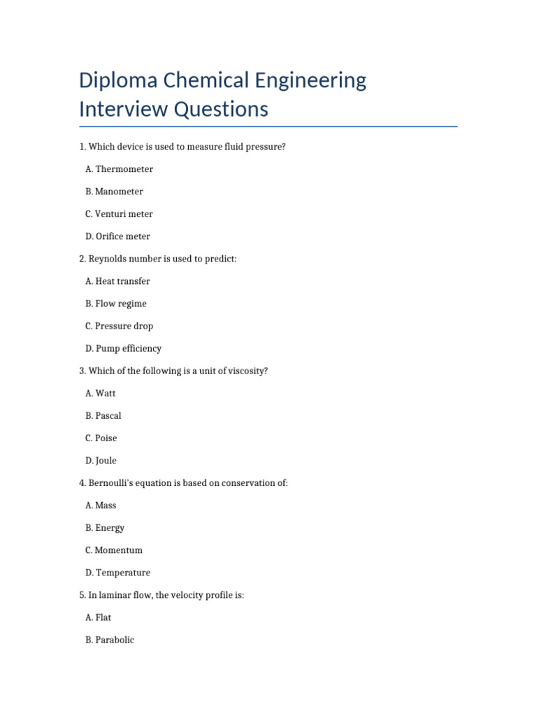 Diploma Chemical MCQ | PDF | Heat Transfer | Fluid Dynamics