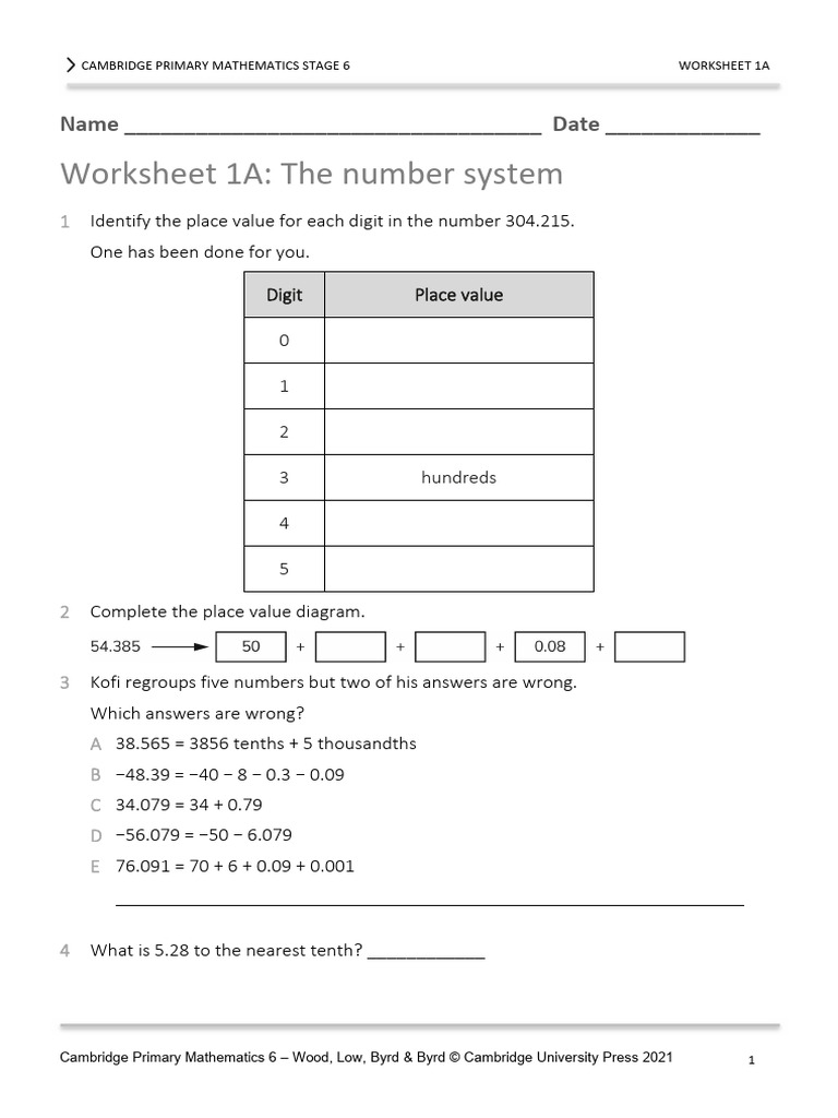 Grade 6 Number System Worksheets | PDF | Numbers | Mathematical Objects