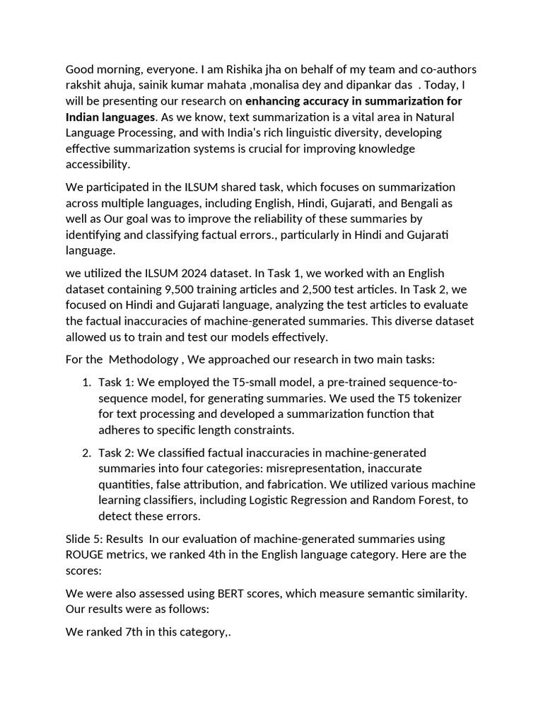 Enhancing Accuracy in Summarization For Indian Languages | PDF ...