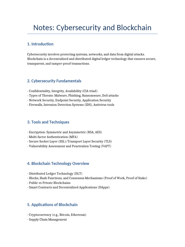 Cybersecurity and Blockchain Notes | PDF