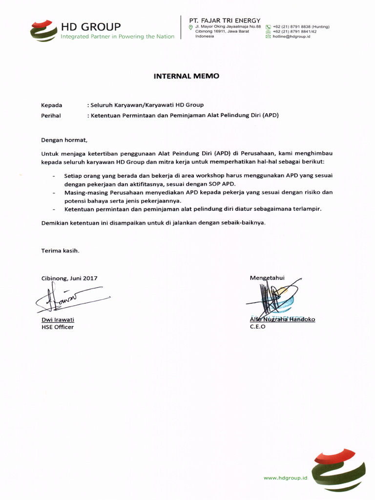 4.b. Internal Memo Ketentuan APD Group | PDF