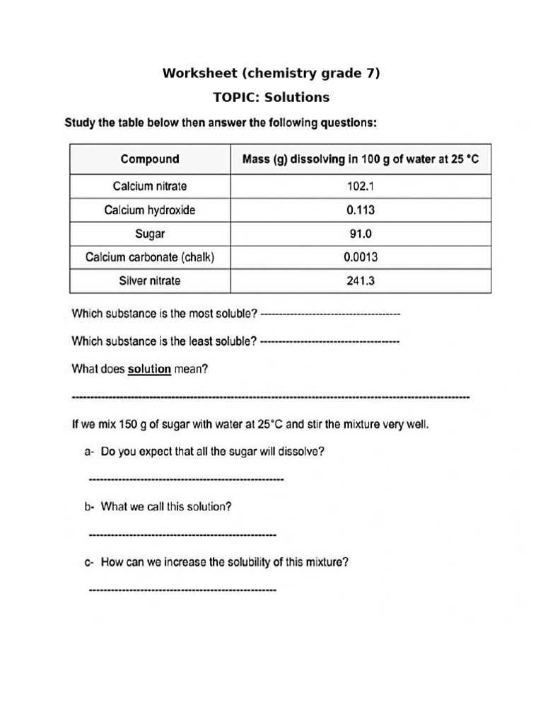 Worksheet Grade 7 (Chem) (Solutions) | PDF