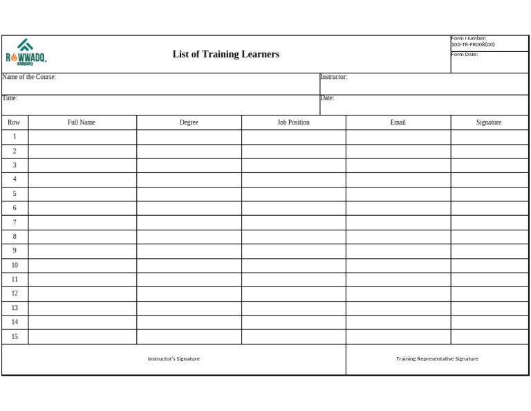 Training Learners Registration Form | PDF