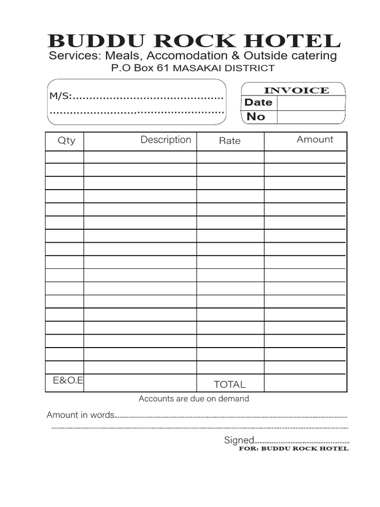 Buddu Rock Hotel Invoice | PDF