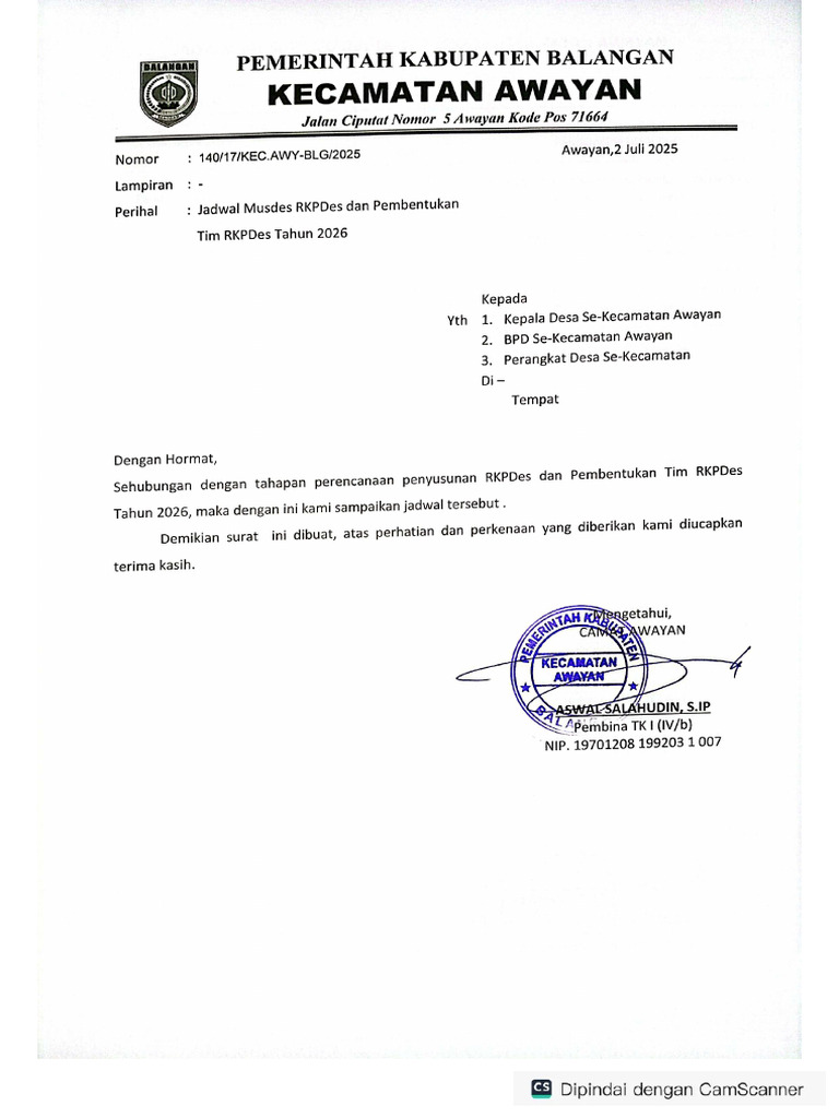 Surat Jadwal Musdes RKPdes 2026 | PDF