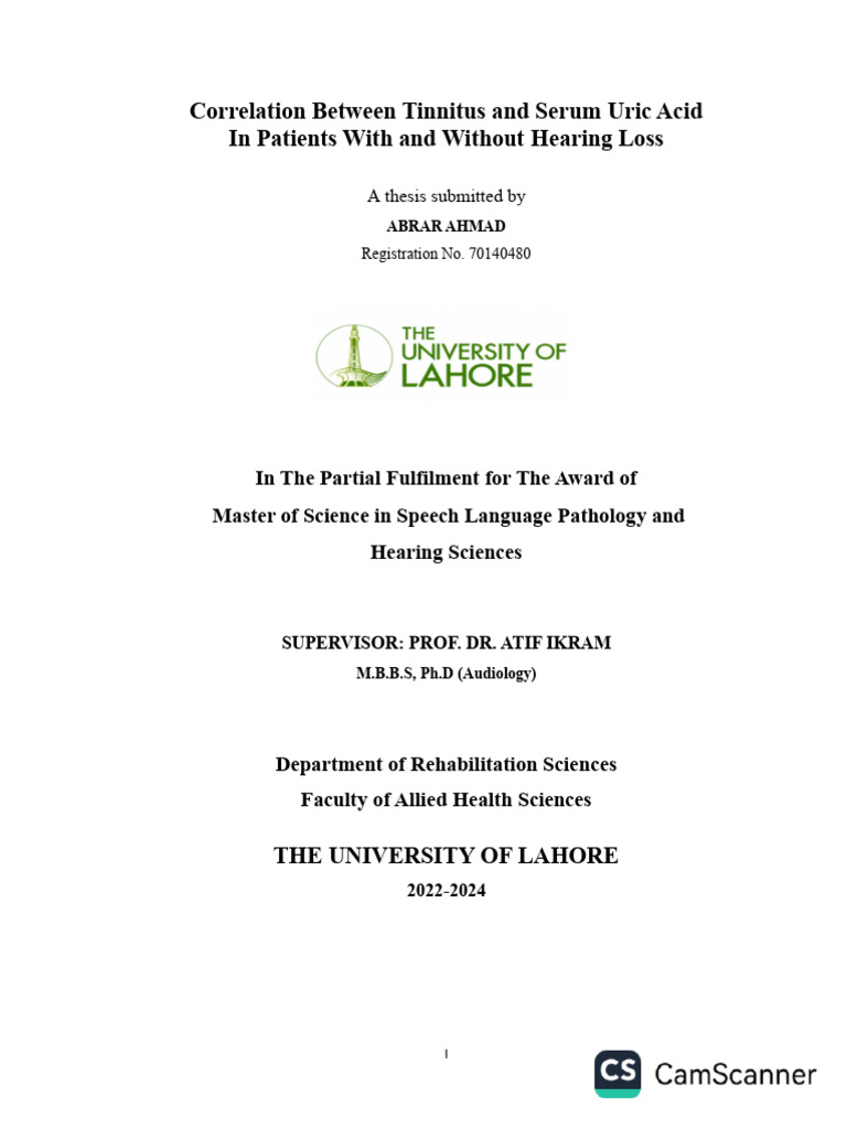 Final Theis Abrar With Singed Letters PDF | PDF | Tinnitus | Chronic ...