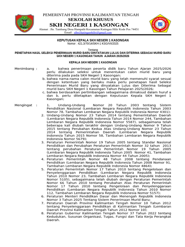 CONTOH SK-PENETAPAN-KELULUSAN SPMB 2026-2026 - For Merge | PDF