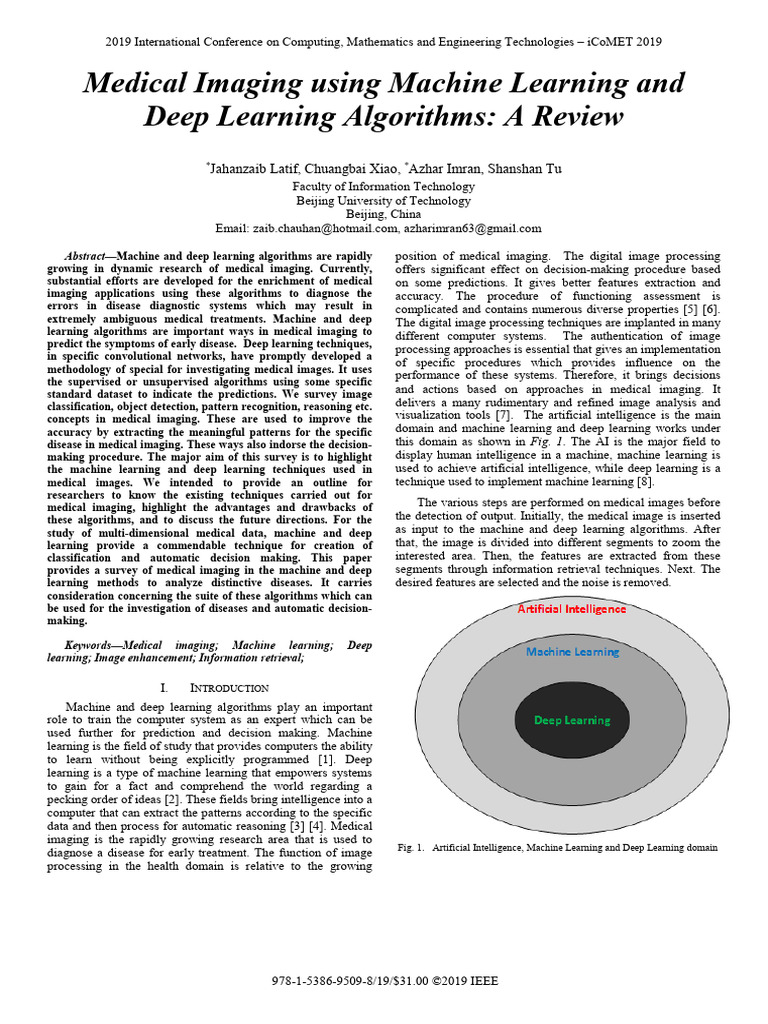 Medical Imaging Using Machine Learning and Deep Learning Algorithms A ...