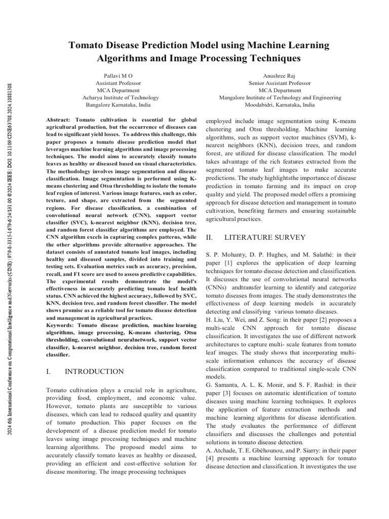 Tomato Disease Prediction Model Using Machine Learning Algorithms and Image Processing ...