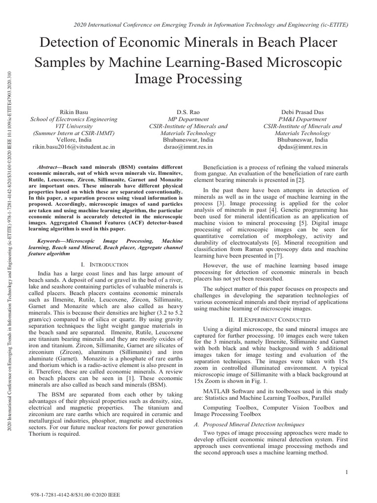 Detection of Economic Minerals in Beach Placer Samples by Machine ...