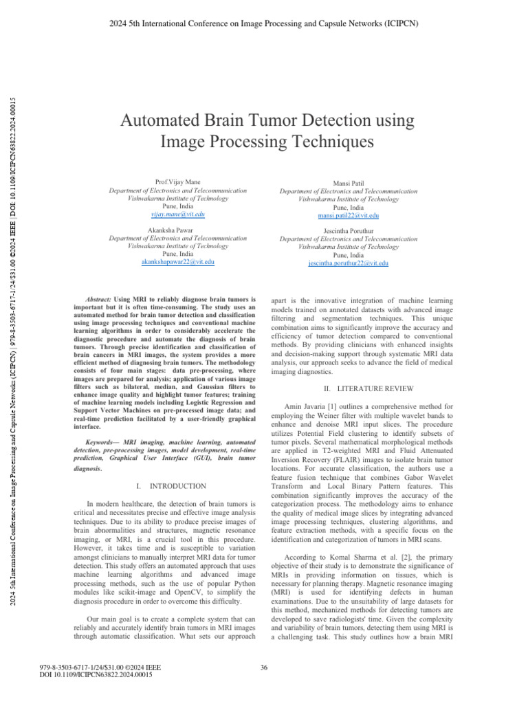 Automated MRI Brain Tumor Detection | PDF | Support Vector Machine ...